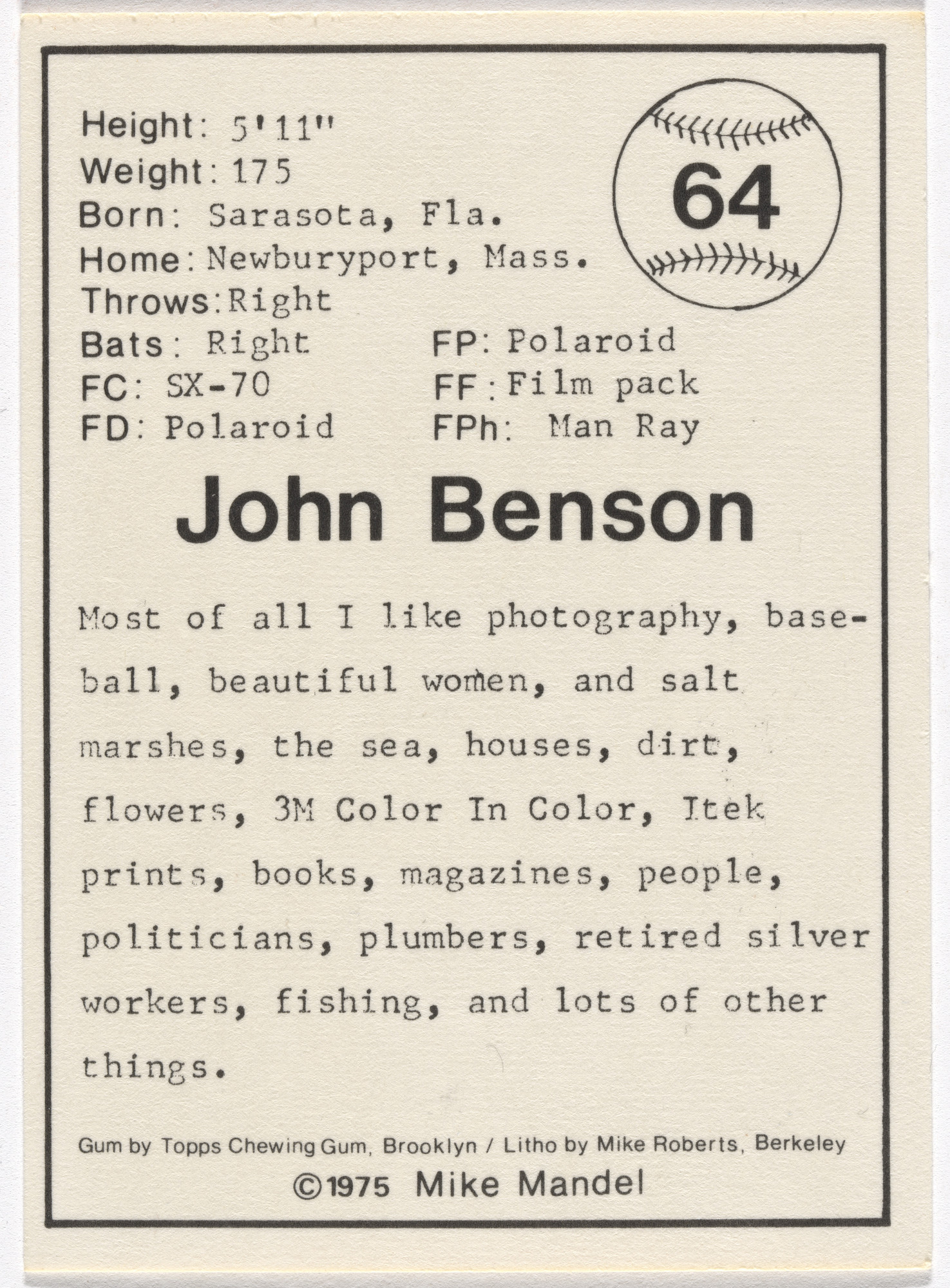 Michael Mandel. Untitled (Baseball photographer trading cards). 1975 | MoMA