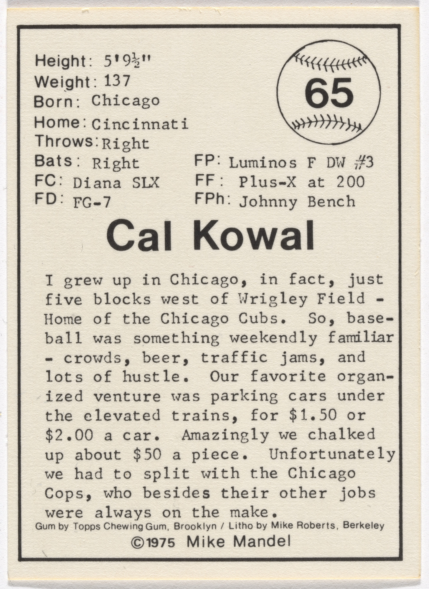 Michael Mandel. Untitled (Baseball photographer trading cards). 1975 | MoMA