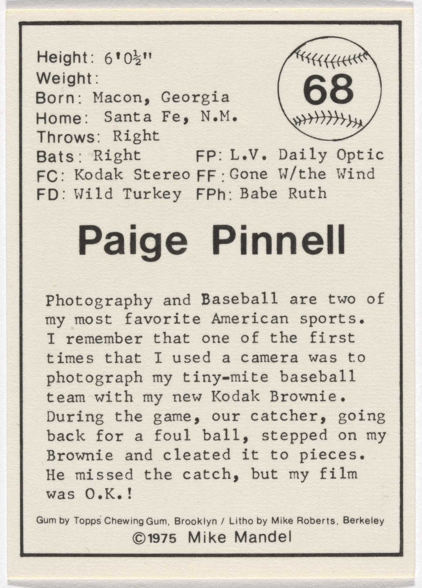 Michael Mandel. Untitled (Baseball photographer trading cards). 1975 | MoMA