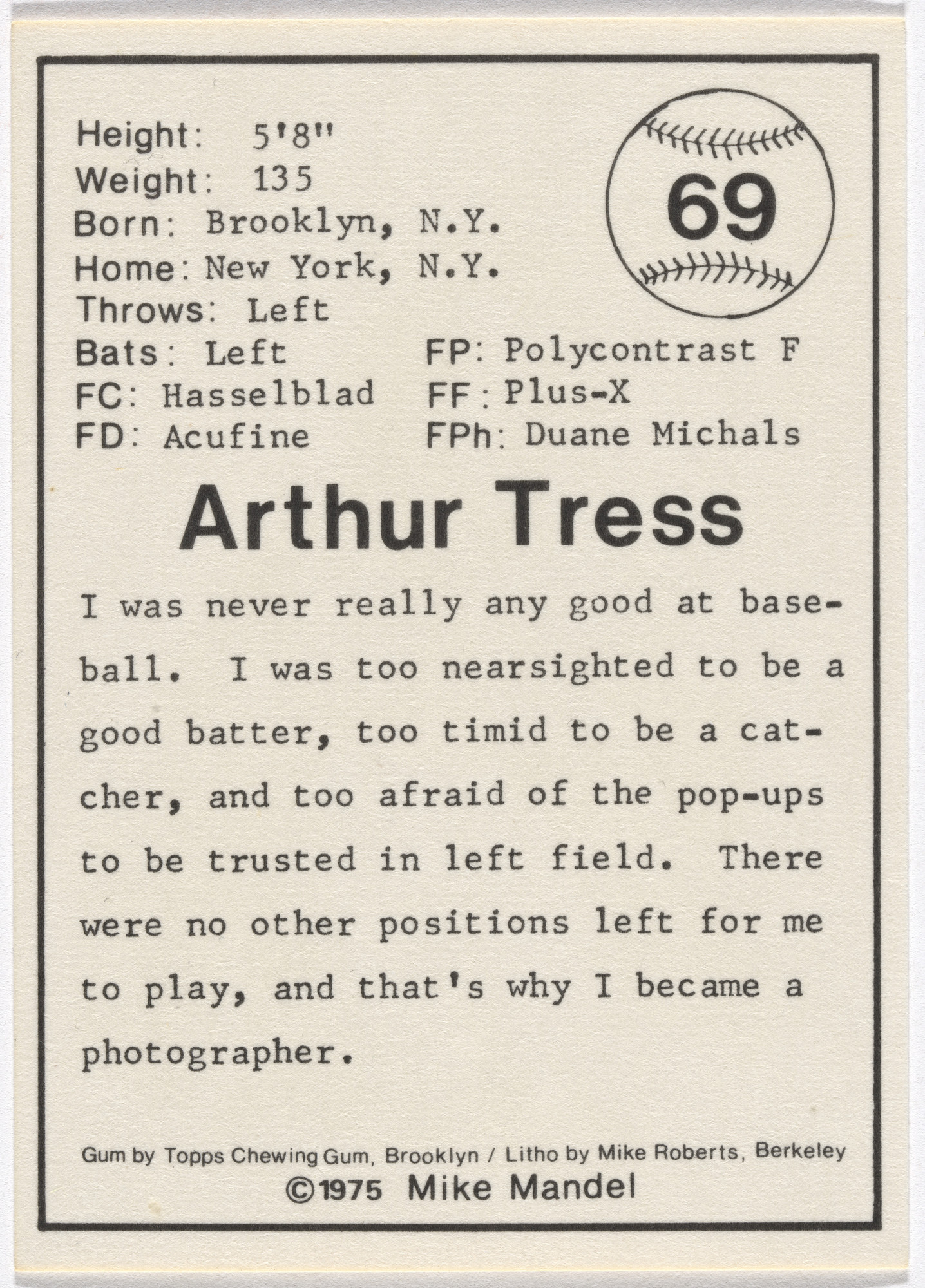 Michael Mandel. Untitled (Baseball photographer trading cards). 1975 | MoMA