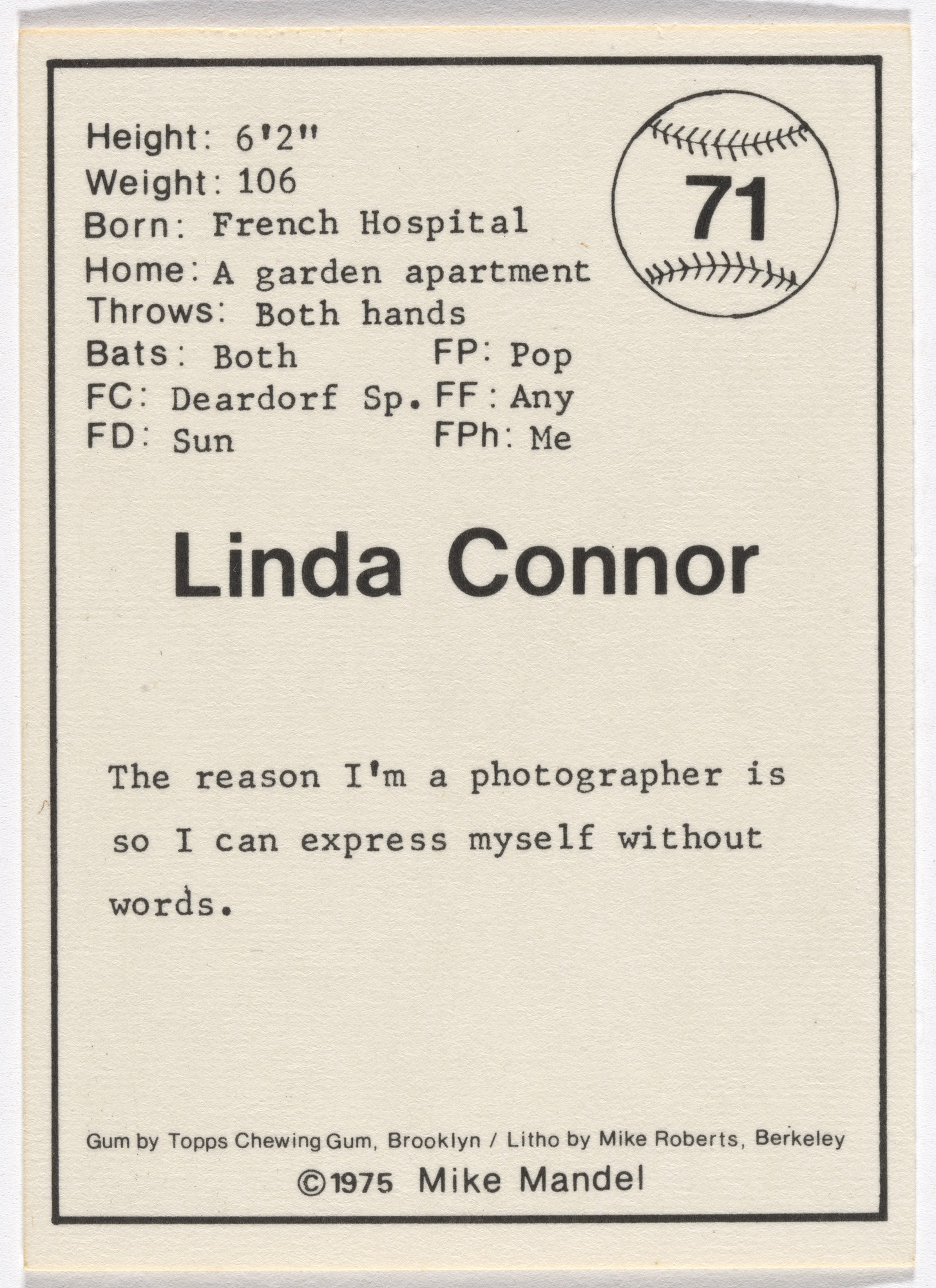 Michael Mandel. Untitled (Baseball photographer trading cards). 1975 | MoMA