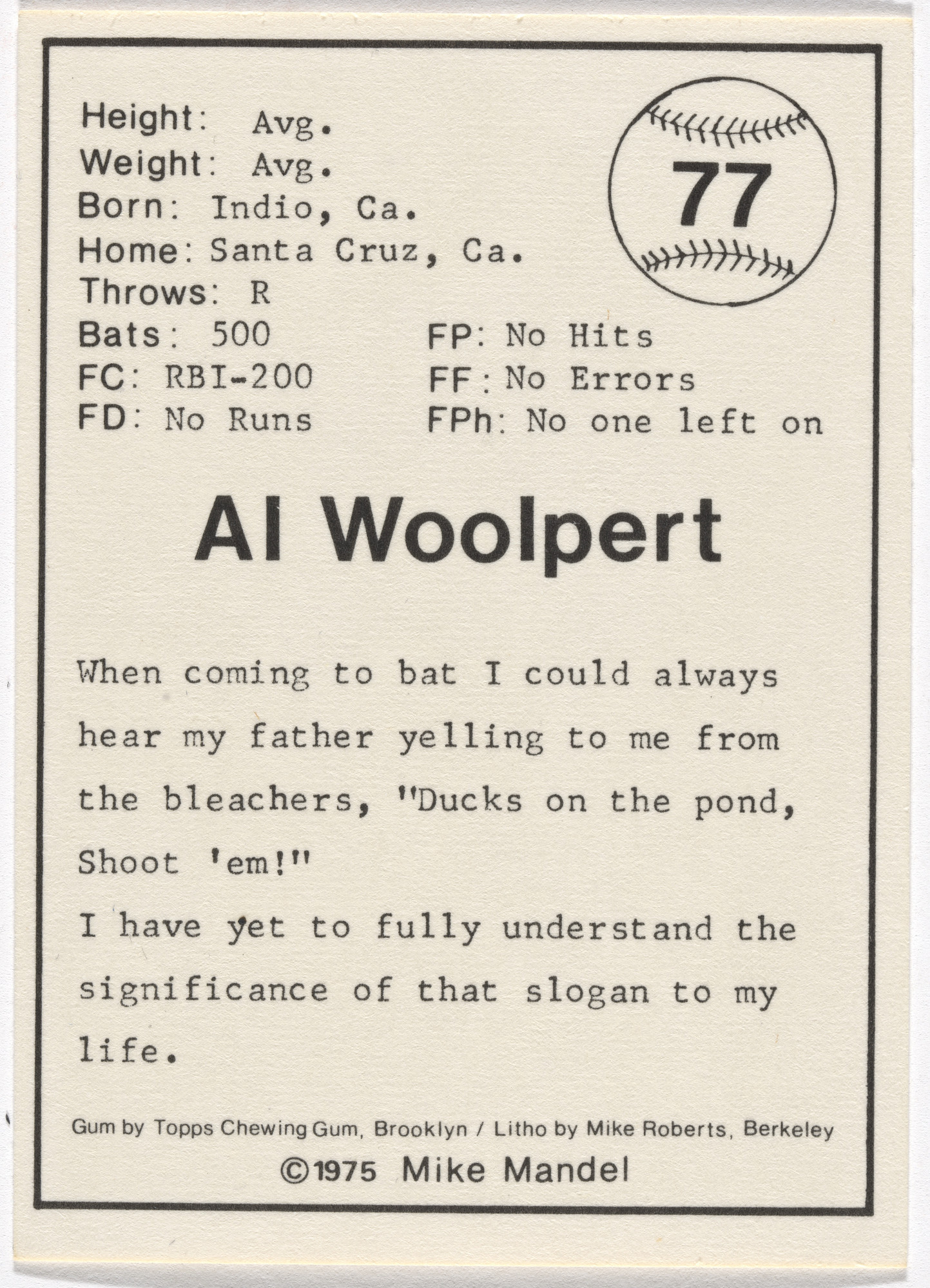 Michael Mandel. Untitled (Baseball photographer trading cards). 1975 | MoMA