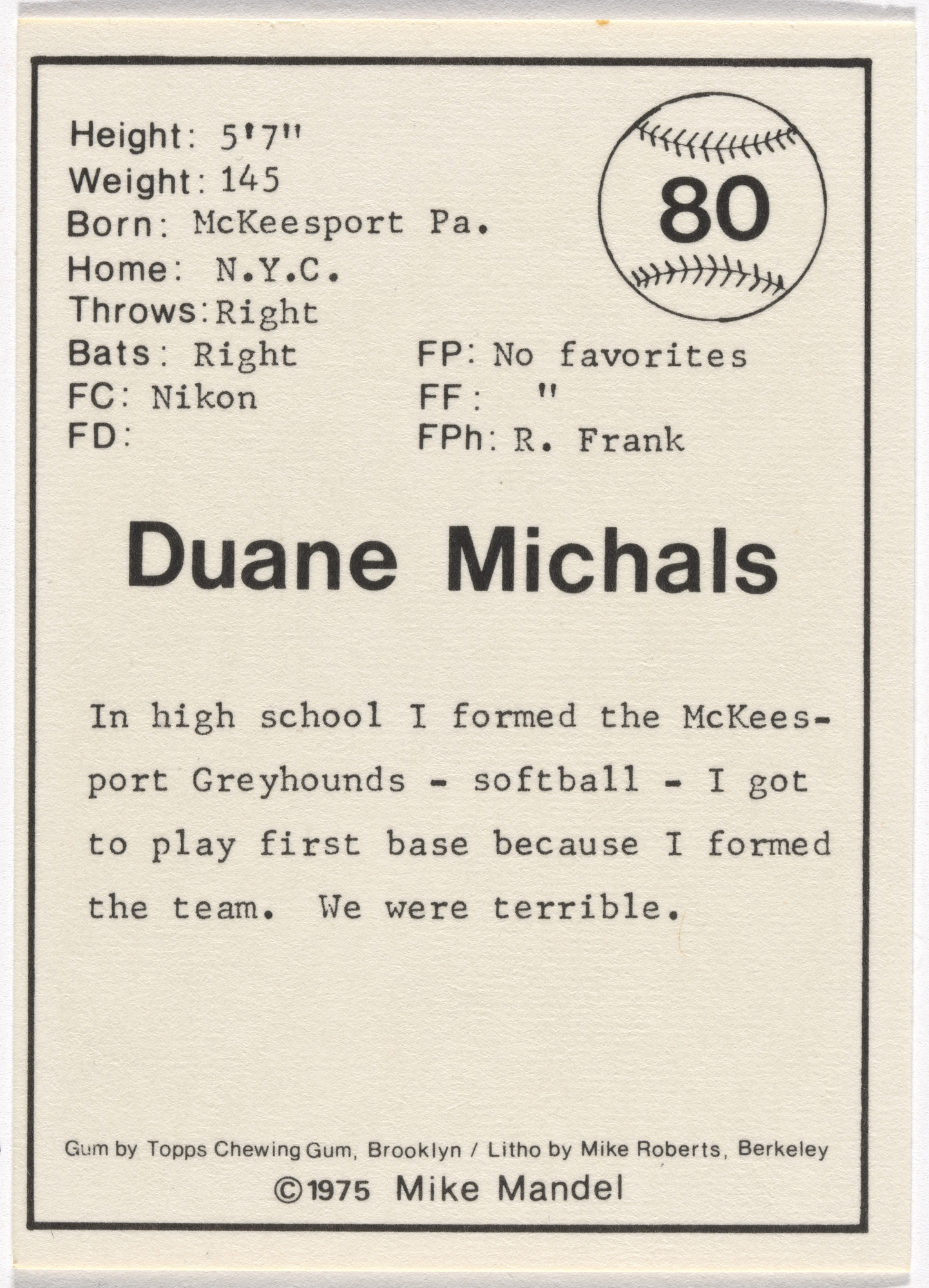 Michael Mandel. Untitled (Baseball photographer trading cards). 1975 | MoMA