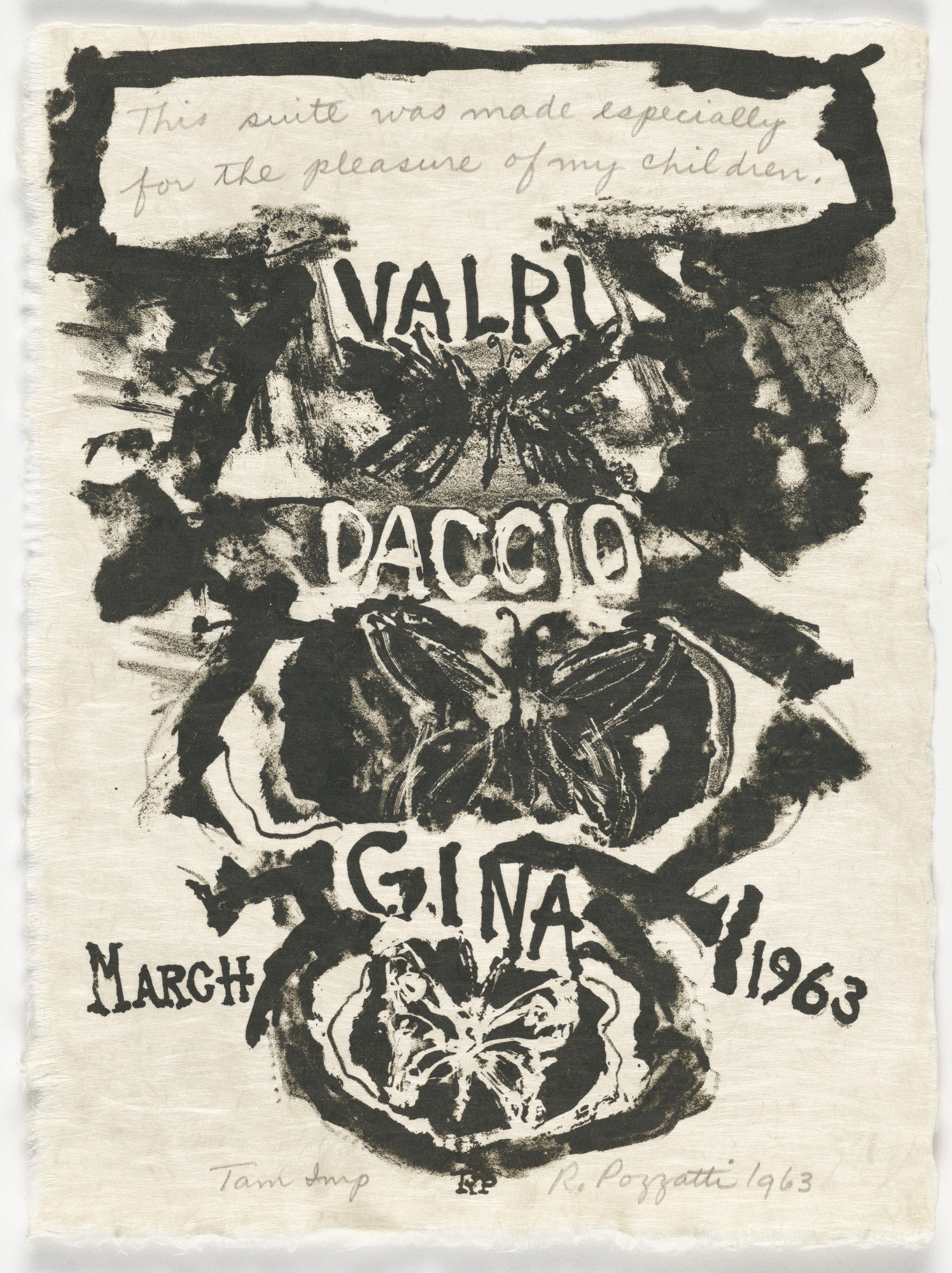 Rudy Pozzatti. Dedication page from the portfolio Bugs. 1963 | MoMA