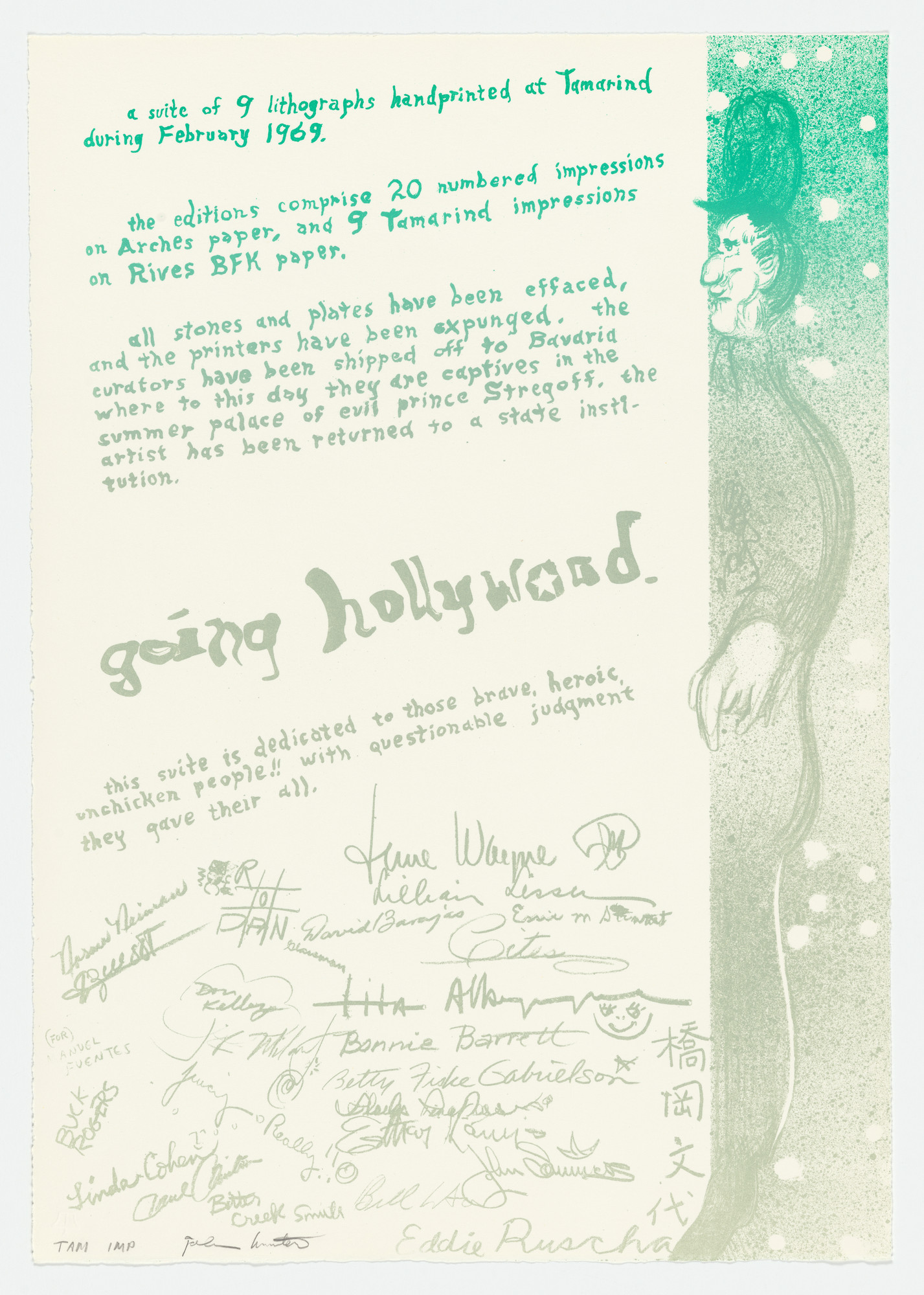 John Hunter. Colophon page (X) from the portfolio Going Hollywood. 1969 ...