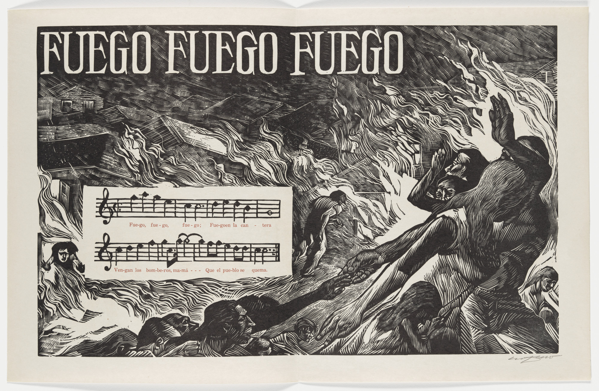 Rafael Tufiño. Fuego Fuego Fuego (Fire Fire Fire) (double page in-text ...