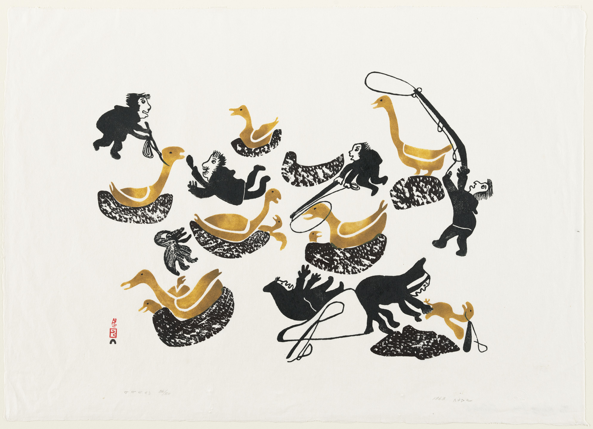 Pitseolak Ashoona (ᐱᓯᐅᓚ). Chasing the Geese. 1963 | MoMA