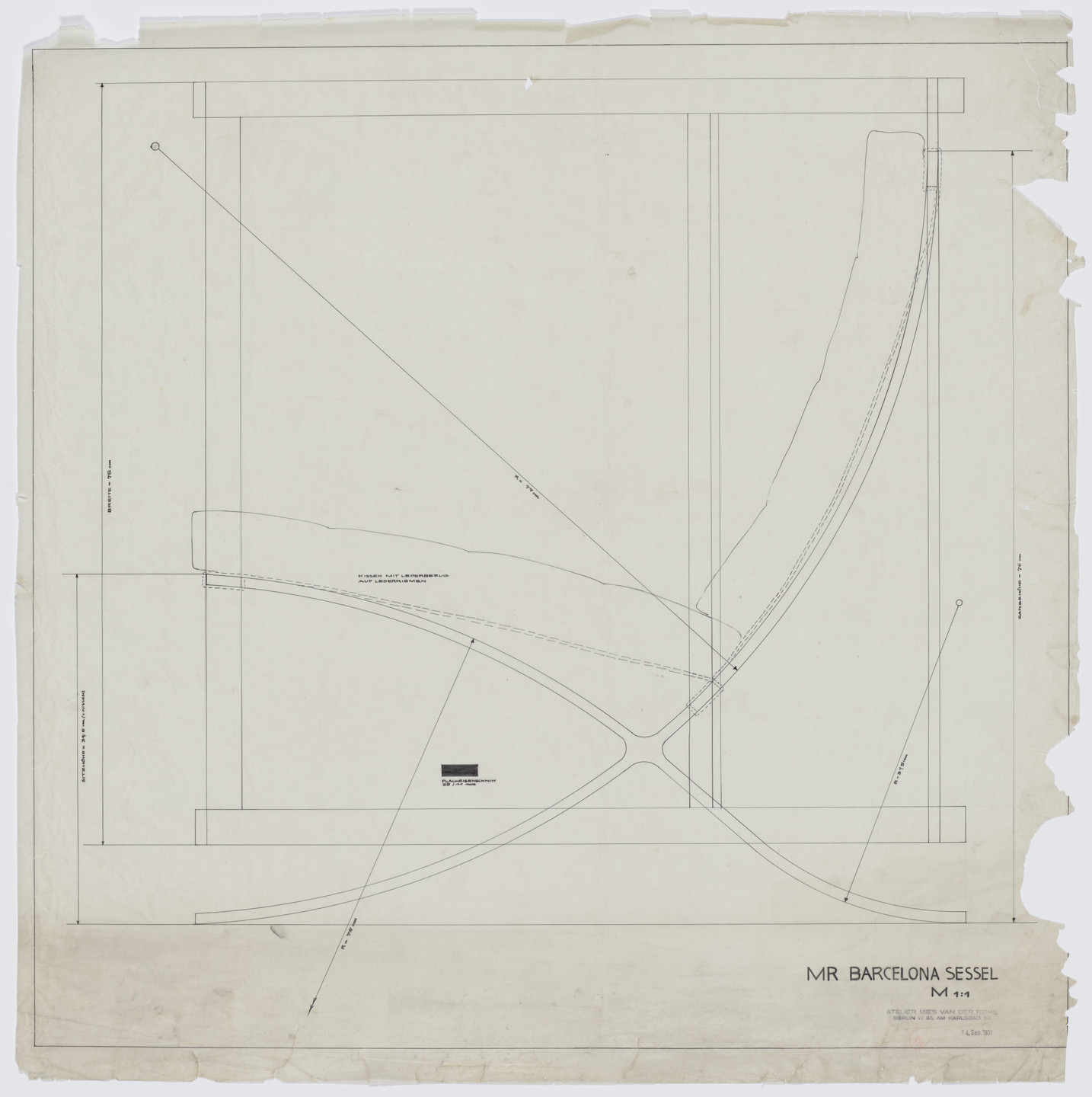 Ludwig Mies van der Rohe. Barcelona chair (Side elevation). 1931-1932 ...