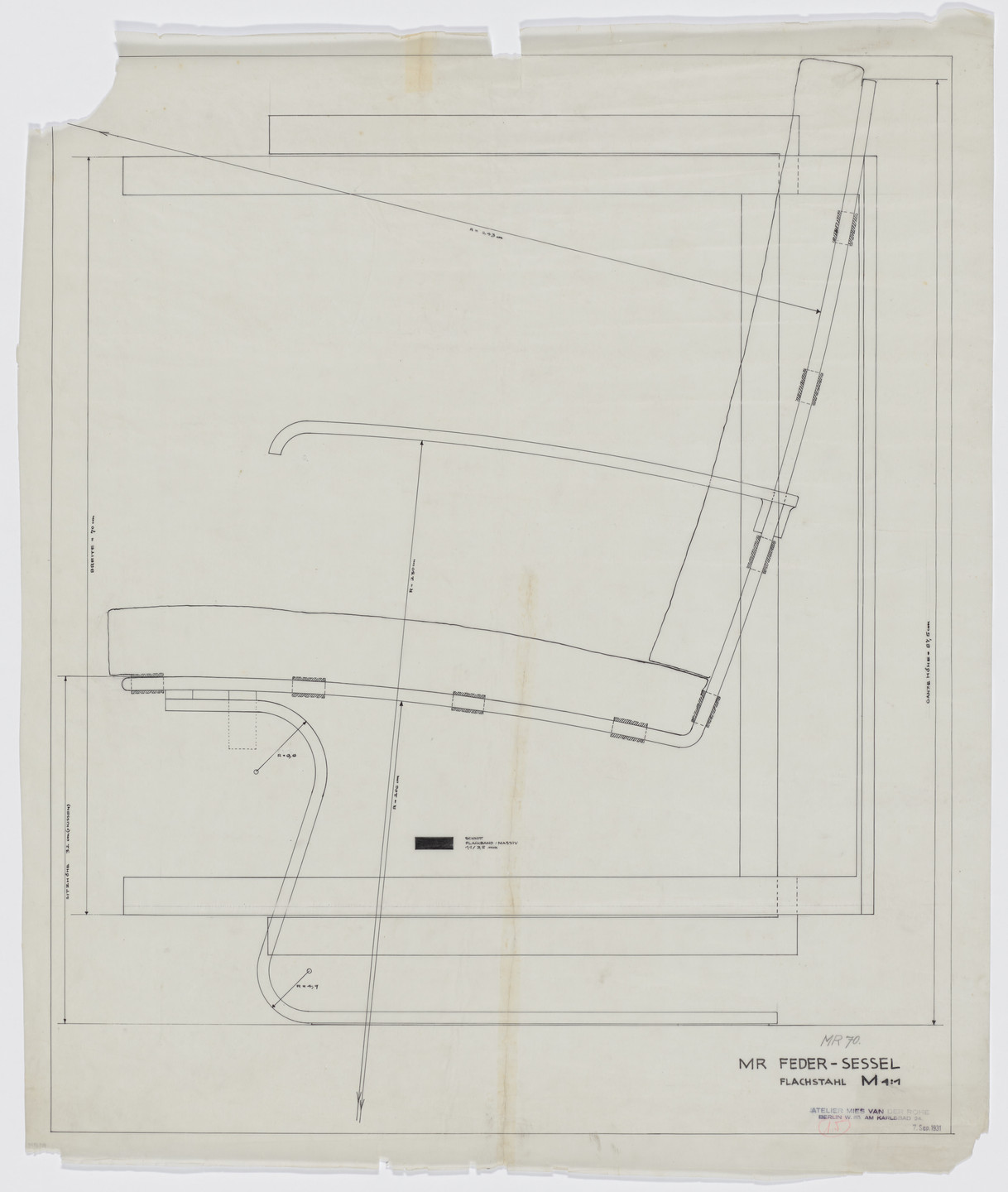 Ludwig Mies van der Rohe. Tugendhat armchair (Side elevation, plan ...