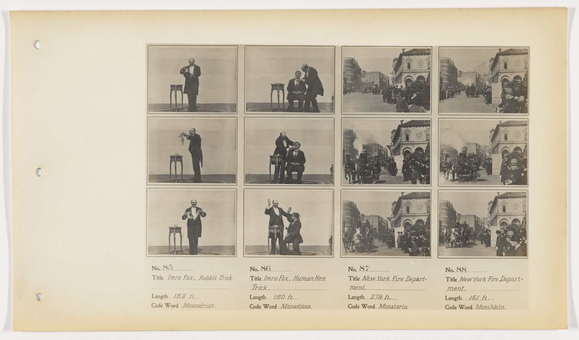 American Mutoscope and Biograph Company. 85. Imro Fox, Rabbit Trick 86 ...