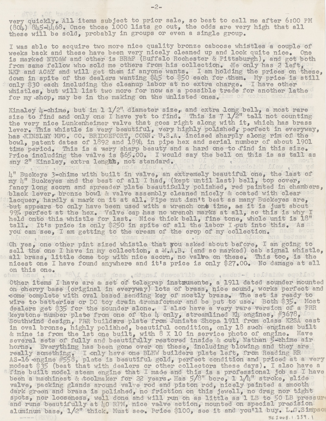 L. G. Simpson. Letter to David Felthman. 1974 | MoMA