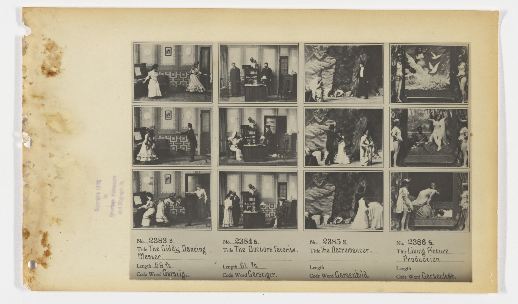 American Mutoscope and Biograph Company. 2383. (S.) The Giddy Dancing Master 2384. (S.) The ...