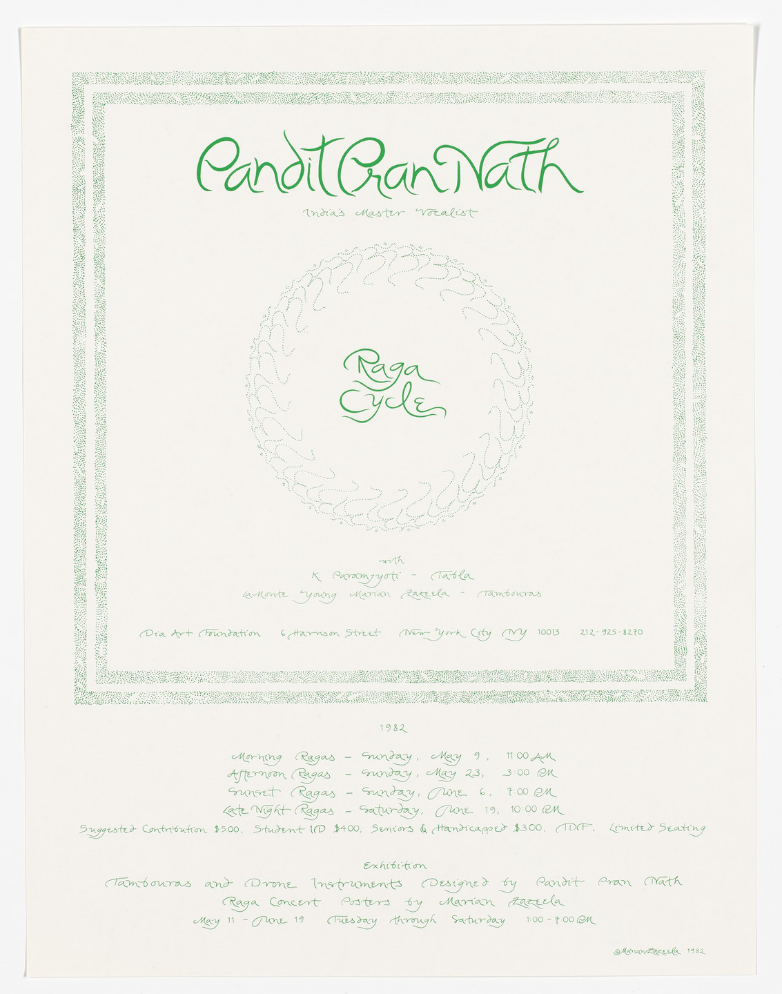 Marian Zazeela. Poster for Pandit Pran Nath, Raga Cycle, Dia Art ...