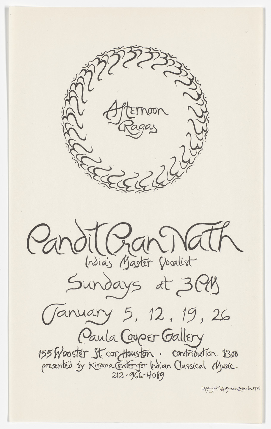 Marian Zazeela. Poster for Pandit Pran Nath, Afternoon Ragas, Paula ...