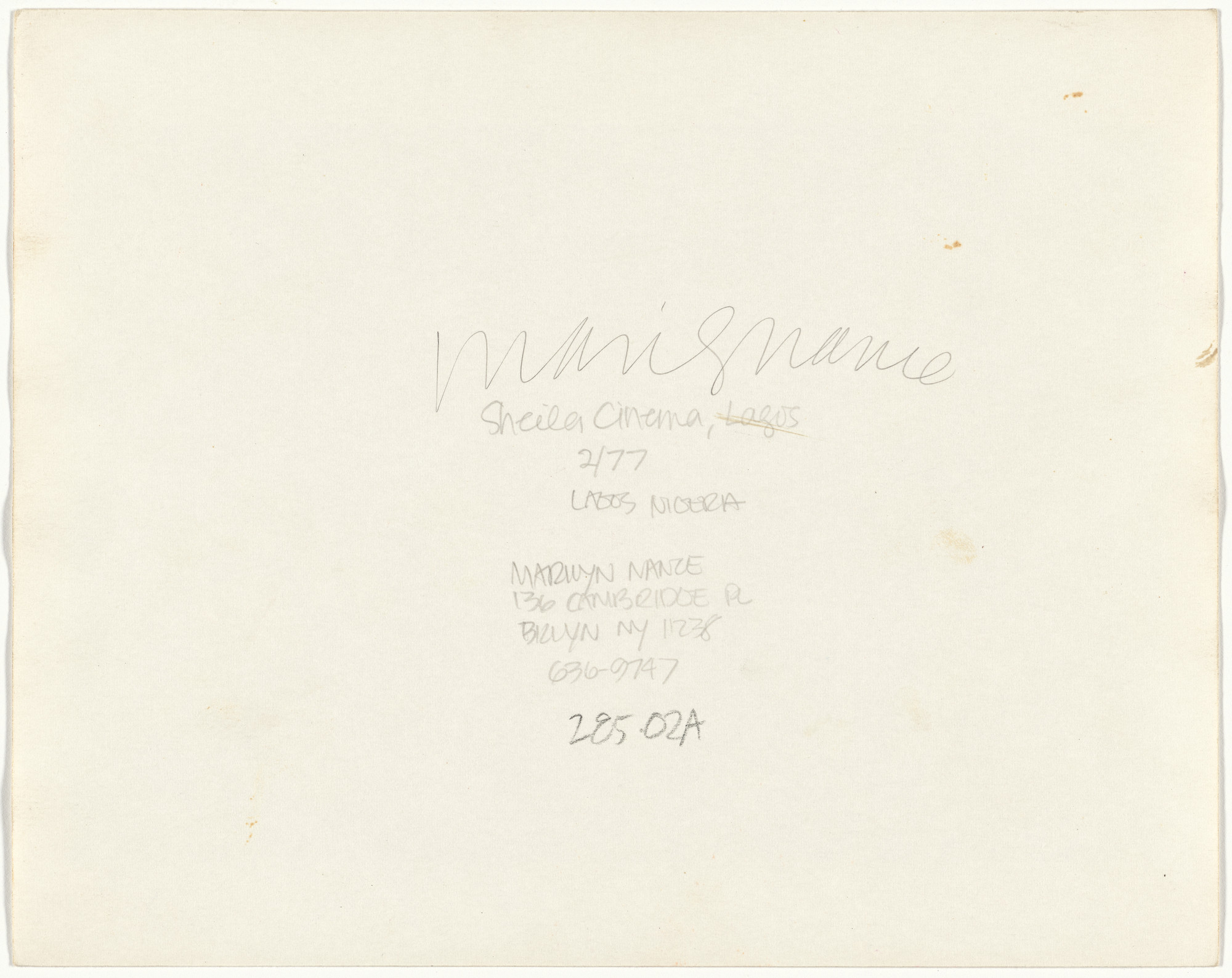 Marilyn Nance. Sheila Cinema. February 1977 | MoMA