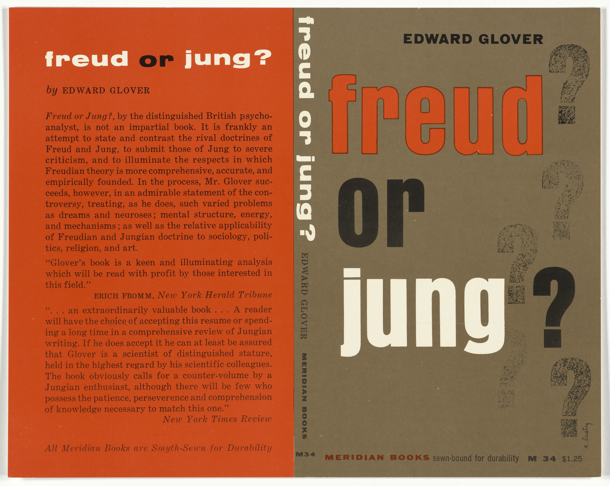 Elaine Lustig Cohen. Book cover for "Freud or Jung" by Edward Glover ...