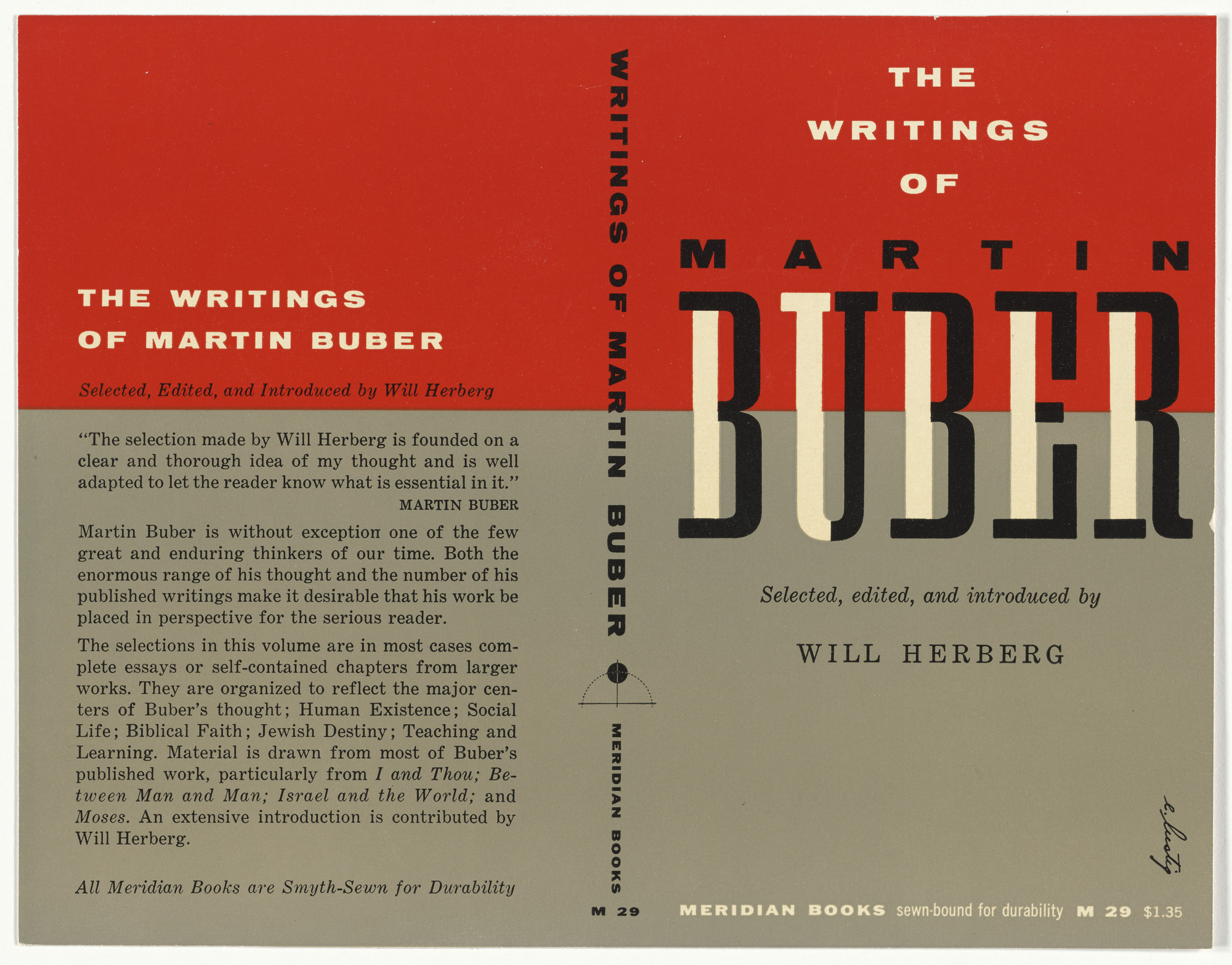 Elaine Lustig Cohen. Book cover for "The Writings of Martin Buber ...