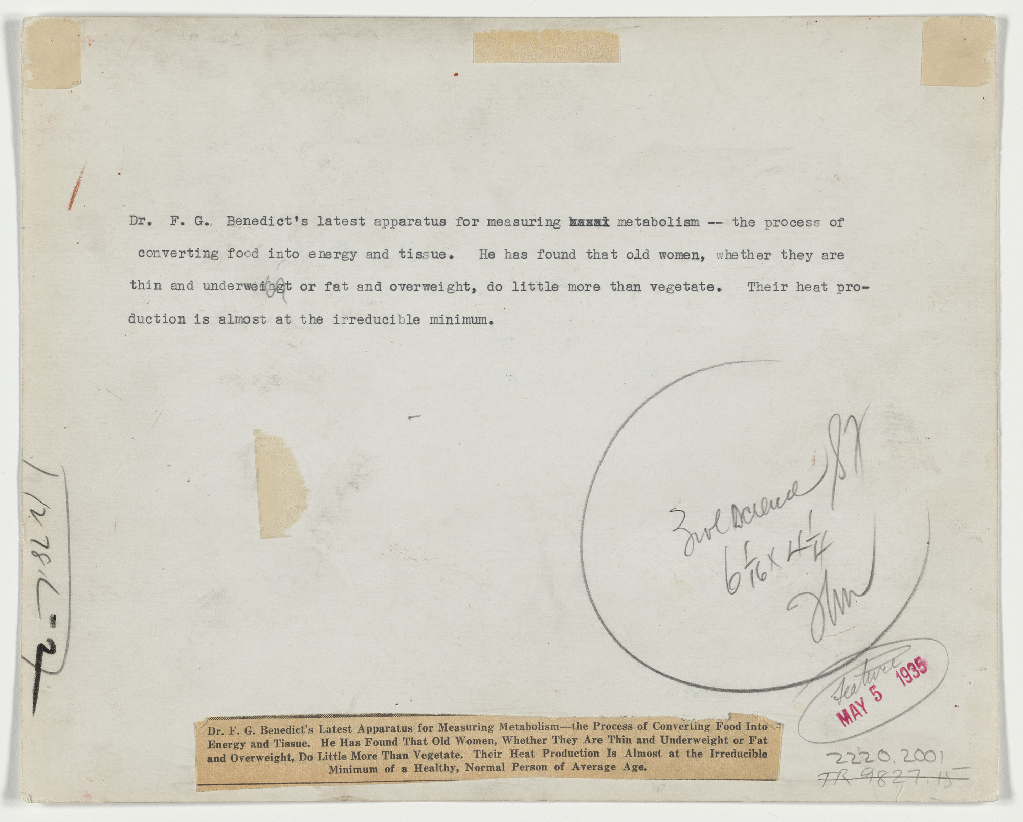 Unidentified photographer. Dr. F.G. Benedict's Latest Apparatus for ...