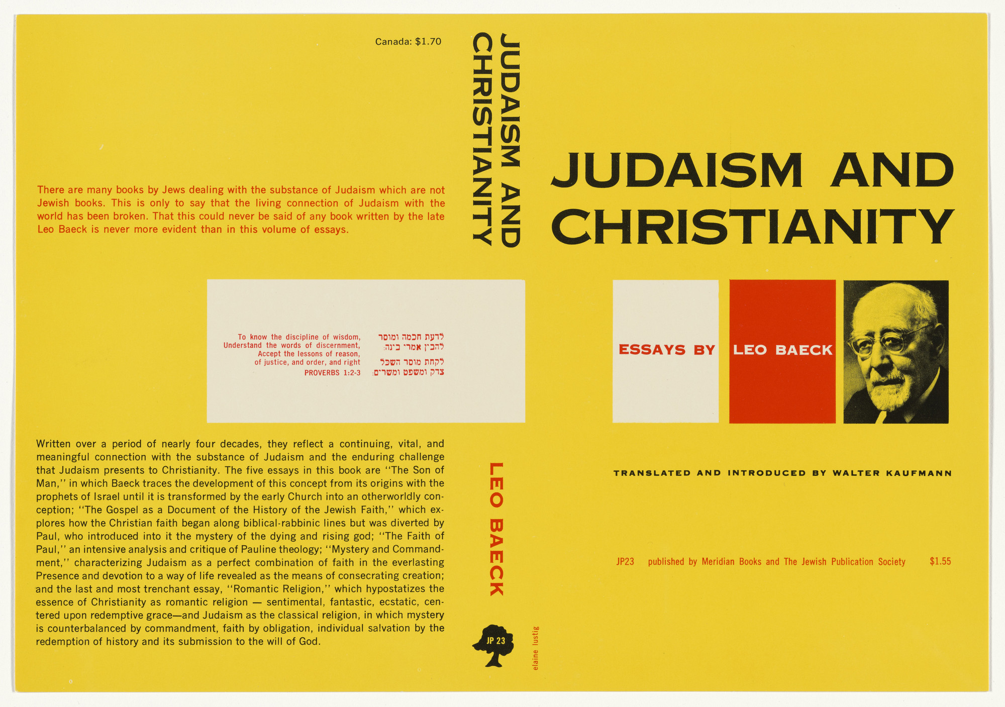 Elaine Lustig Cohen. Book cover for "Judaism and Christianity" by Leo ...