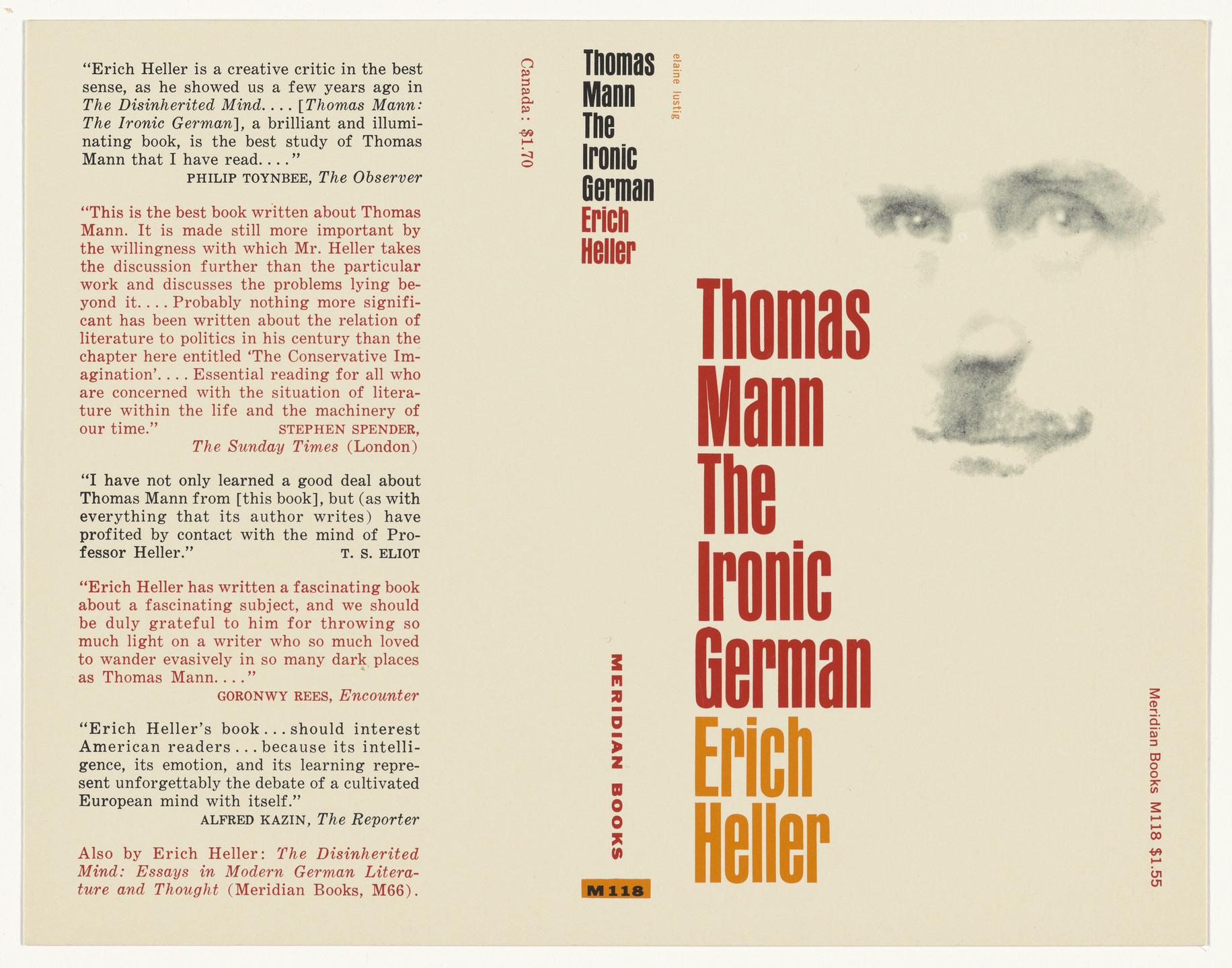 Elaine Lustig Cohen. Book cover for "Thomas Mann: The Ironic German" by ...