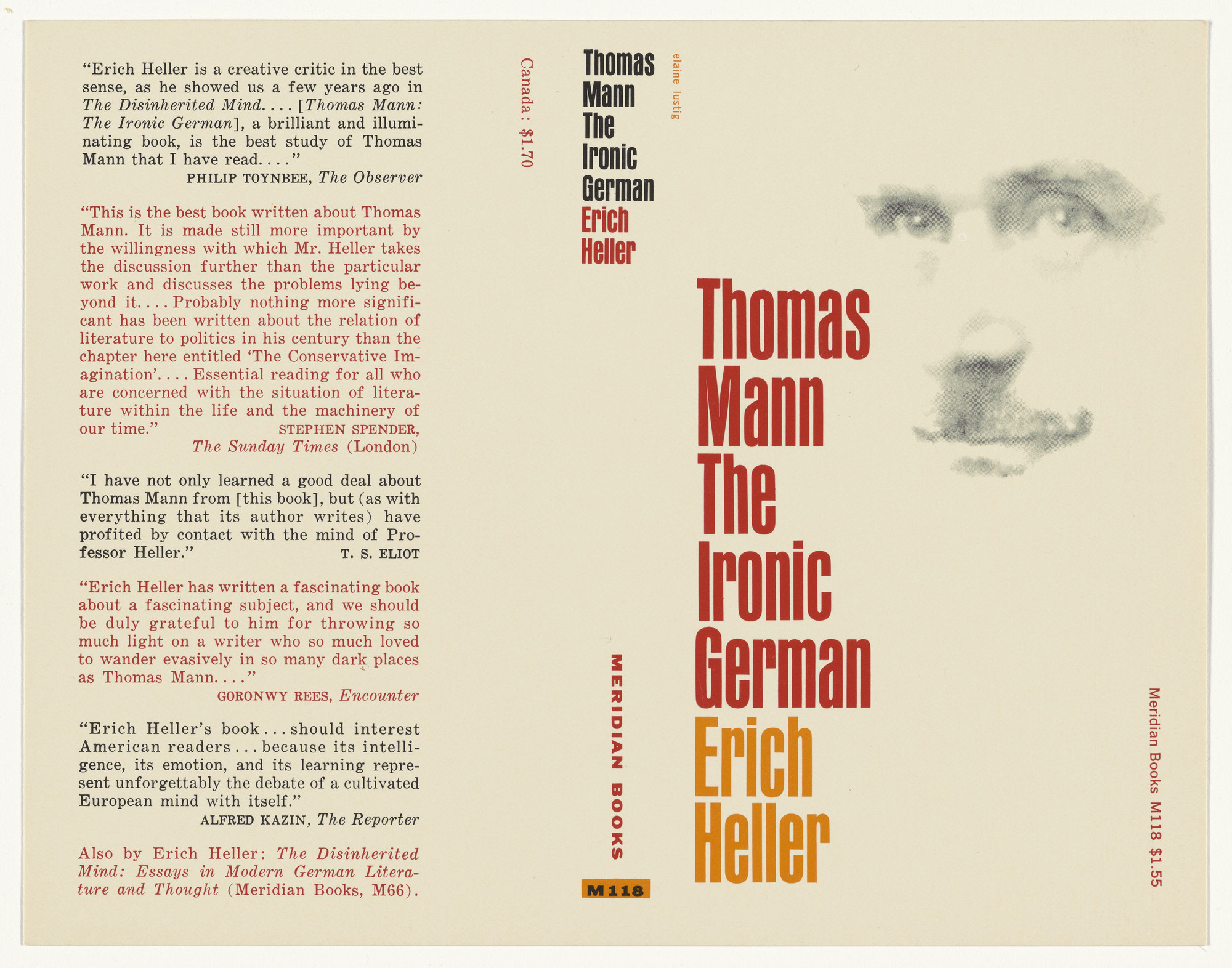 Elaine Lustig Cohen. Book cover for "Thomas Mann: The Ironic German" by ...