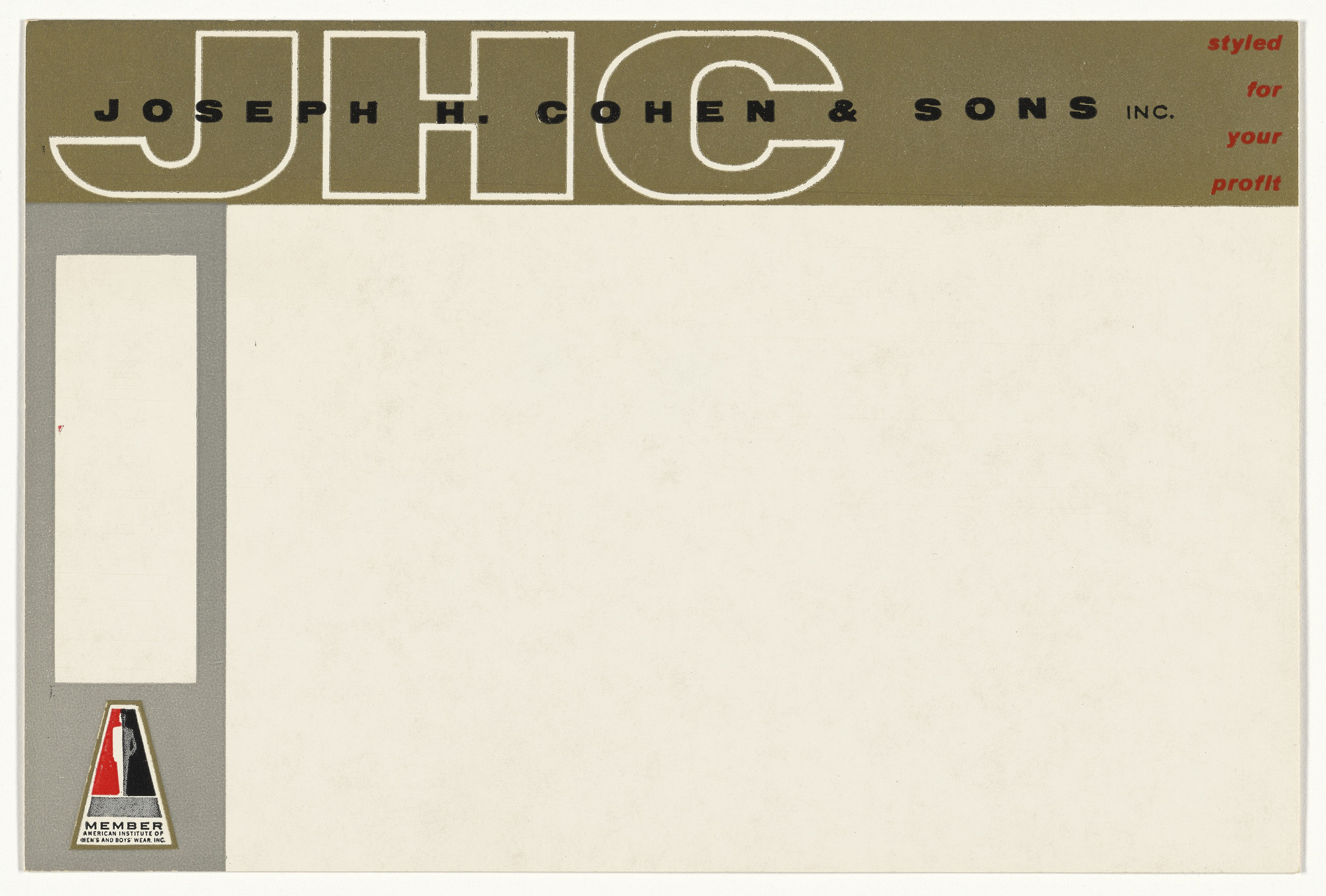 Elaine Lustig Cohen. Joseph H. Cohen & Sons stationery card. 1960s | MoMA