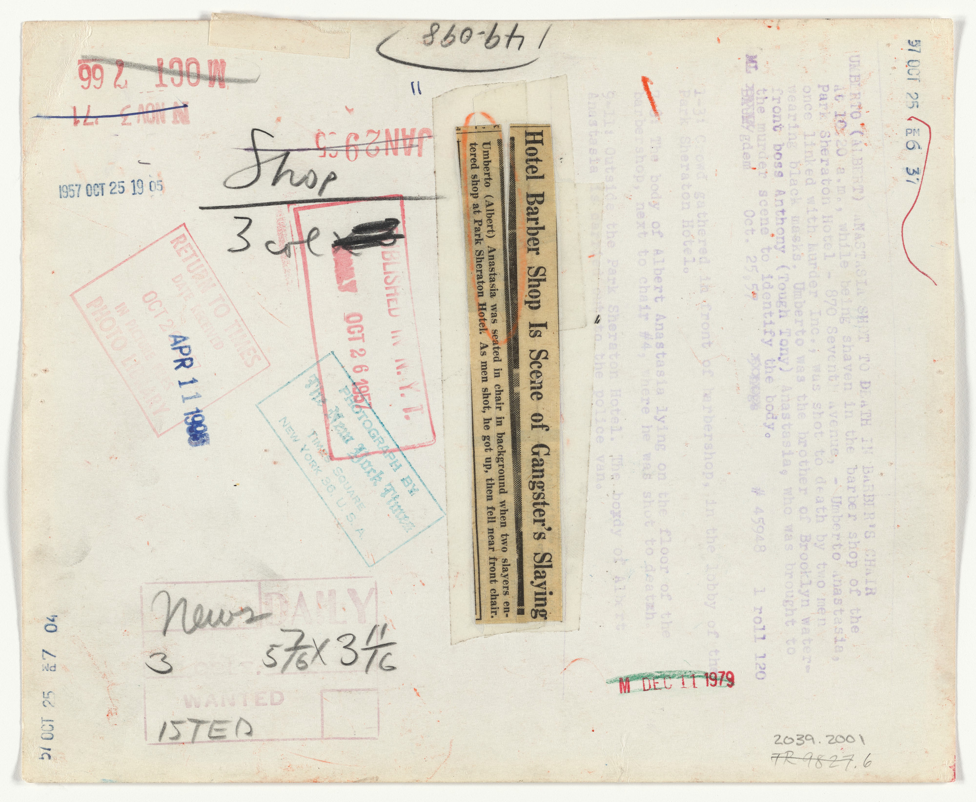 Meyer Liebowitz/The New York Times. Umberto (Albert) Anastasia Shot to ...