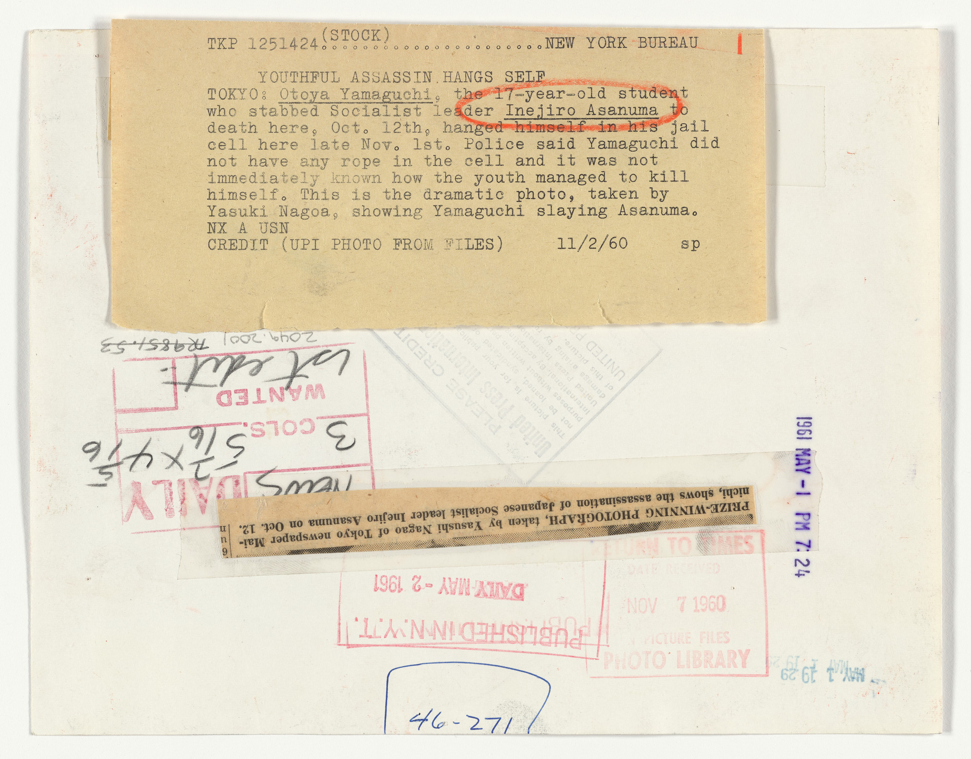 Yasuki Nagao/United Press International. "Assassination of Japanese ...