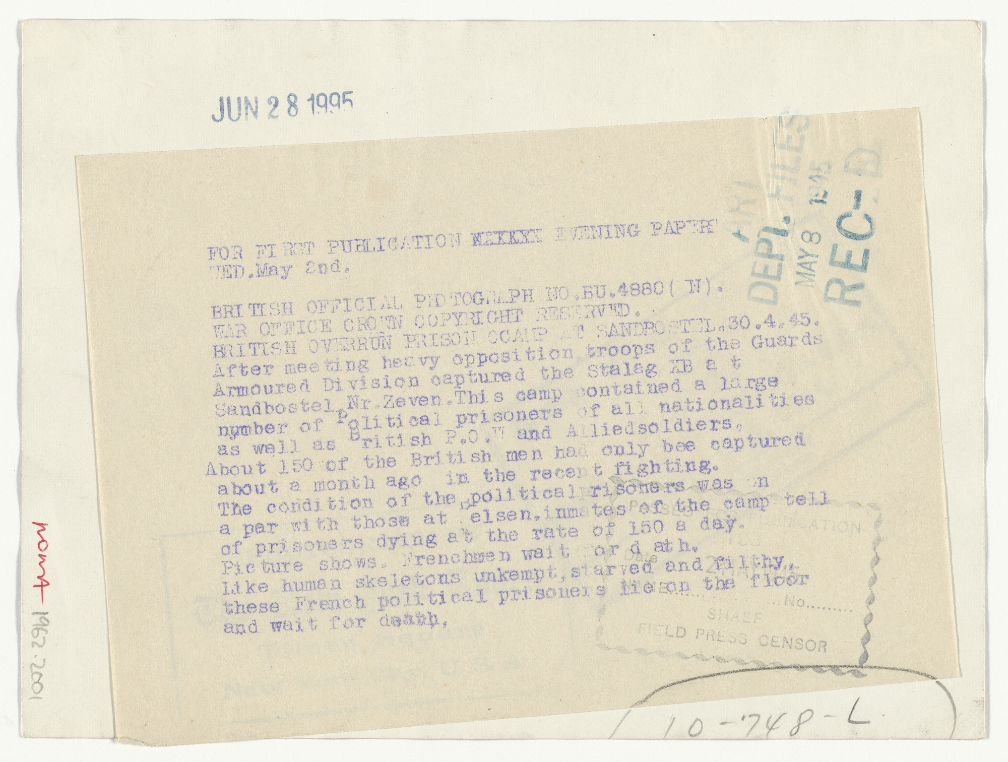 British War Office. "British Overrun Prison Camp at Sandbostel". April ...