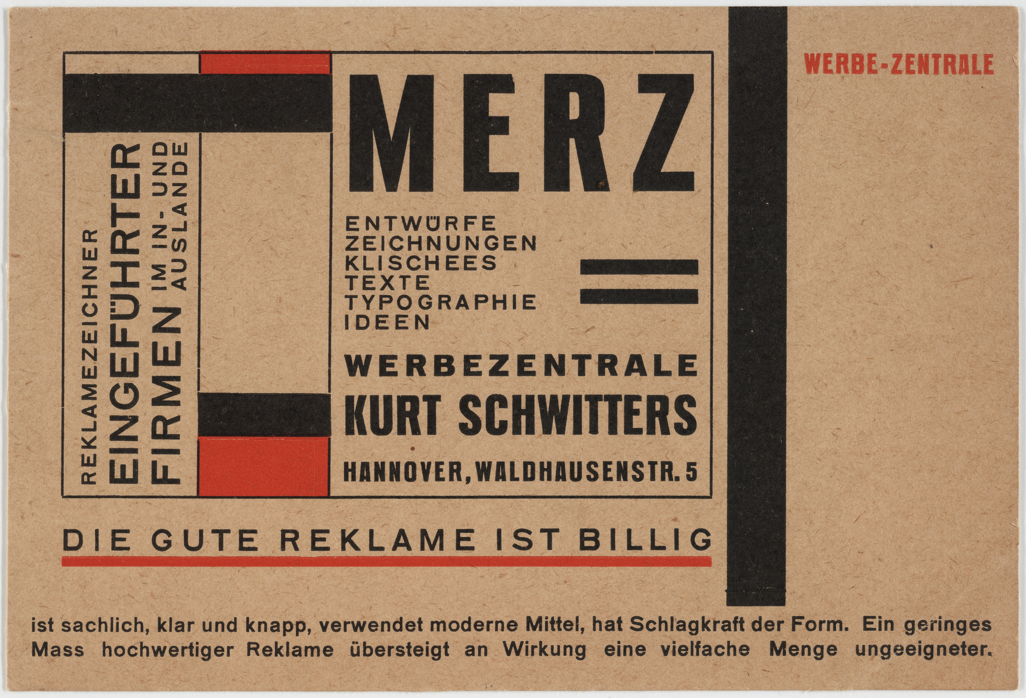 Kurt Schwitters. Advertisement for Merz Werbezentrale. 1925-27 | MoMA