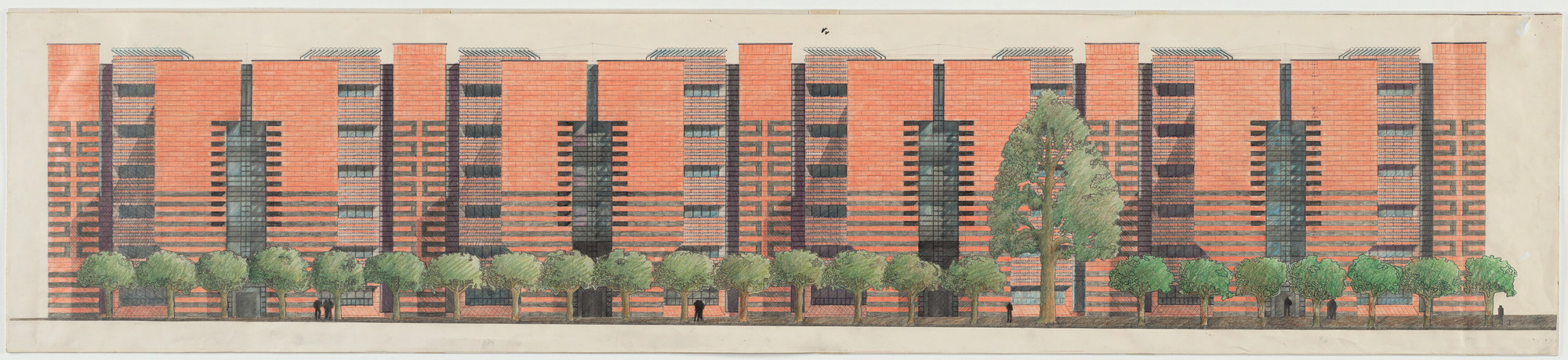 Mario Botta. Gotthard Bank, Lugano, Switzerland, West elevation. 1985 ...