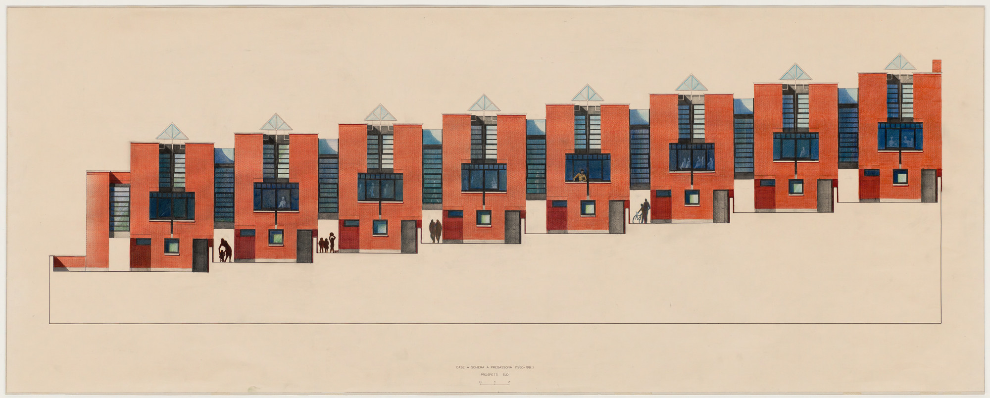 Mario Botta. Row Housing, project, Pregassona, Switzerland, Elevation ...