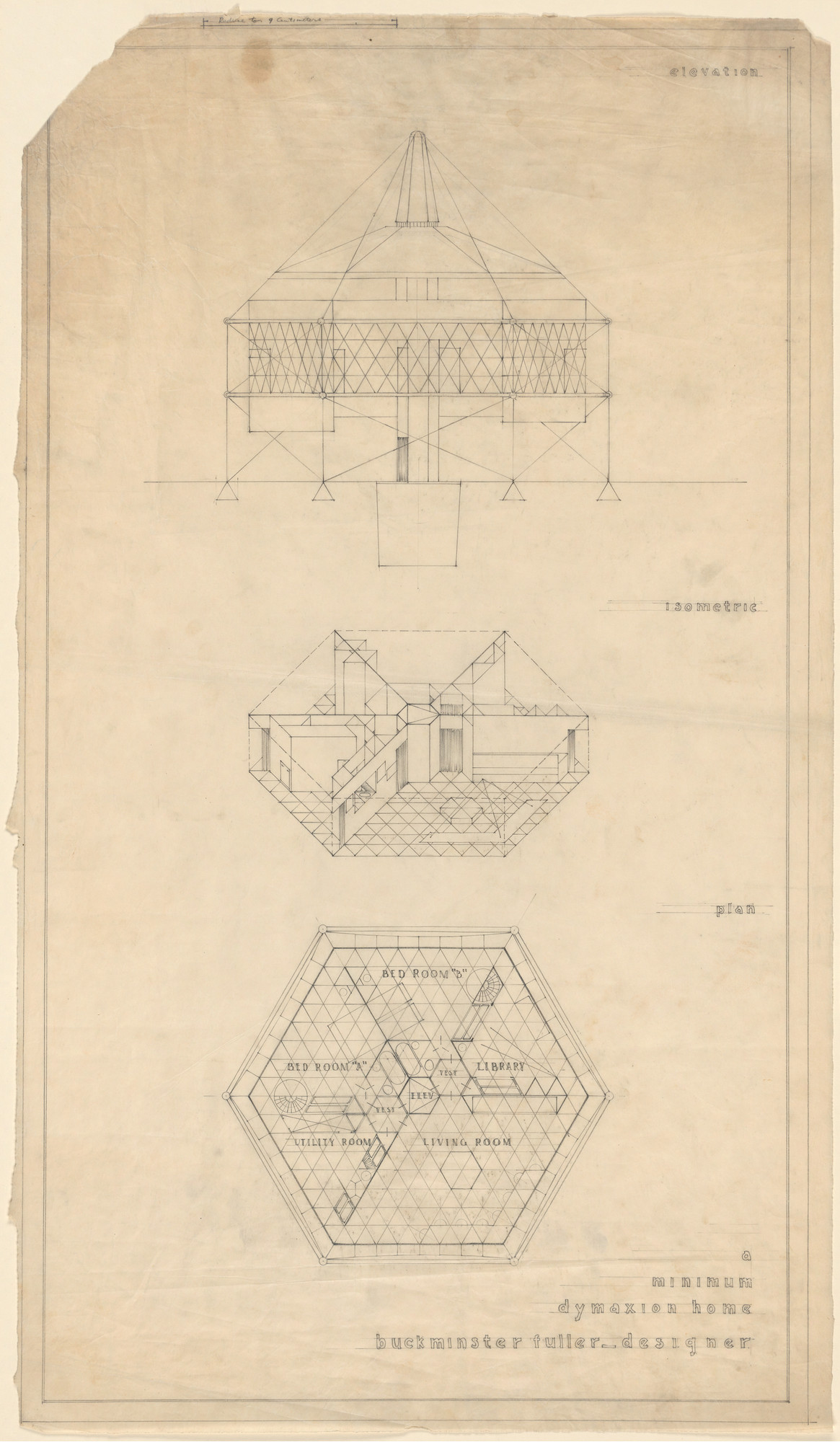 R. Buckminster Fuller. A Minimum Dymaxion Home project (Elevation ...