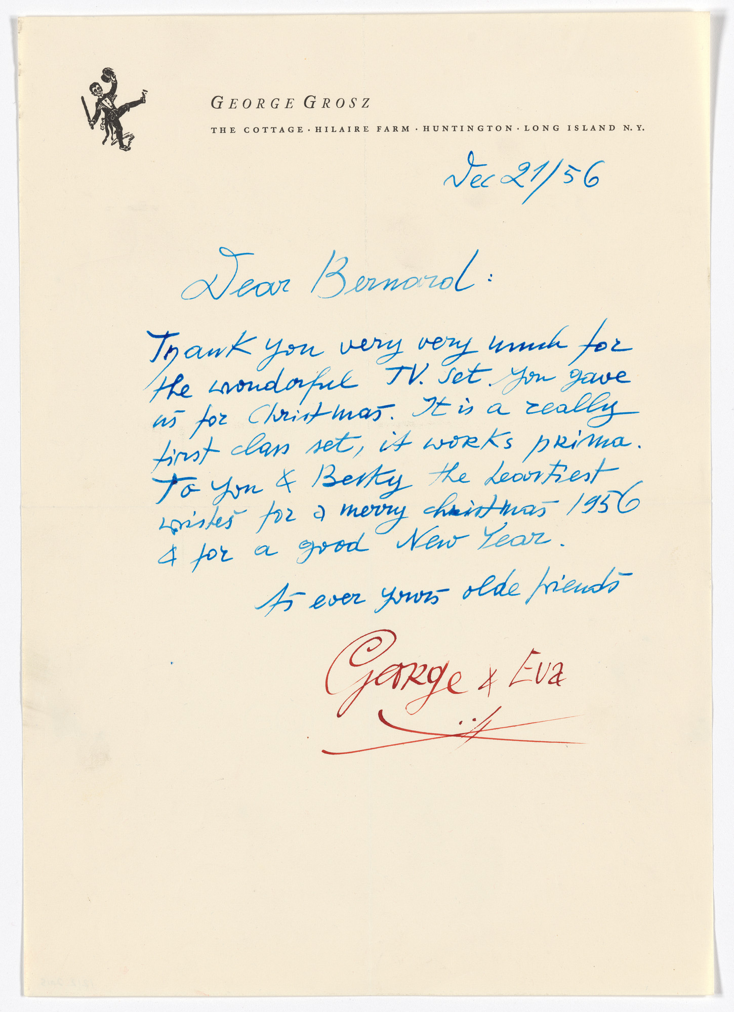 George Grosz. George Grosz letterhead (Letter to Bernard Reis). 1956 | MoMA