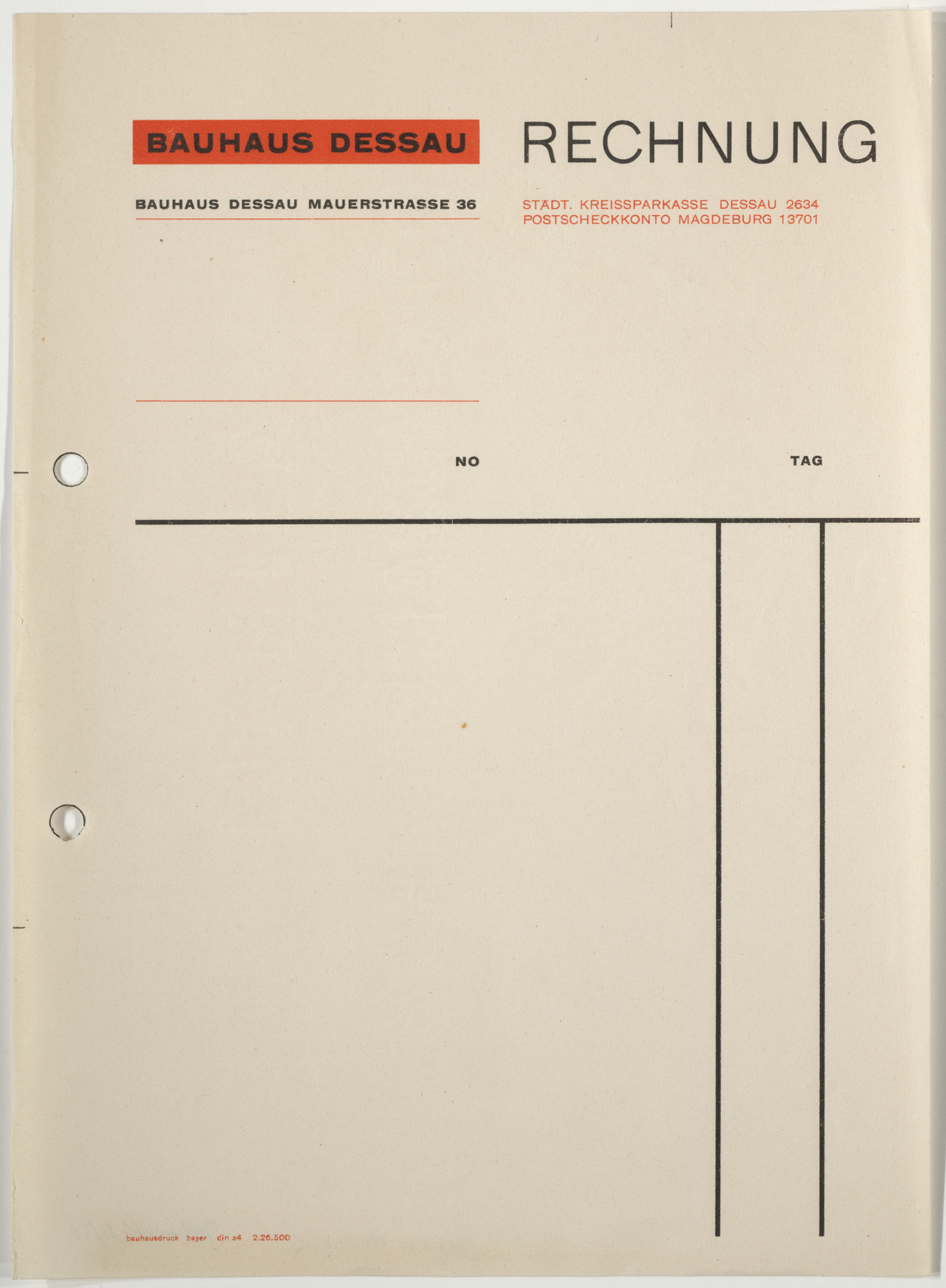 Herbert Bayer. Bauhaus Dessau stationery invoice. 1926 | MoMA
